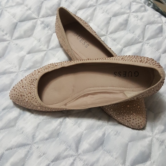 Guess | Shoes | Authentic Guess Tan Flats W Rosegold Rhinestones | Poshmark